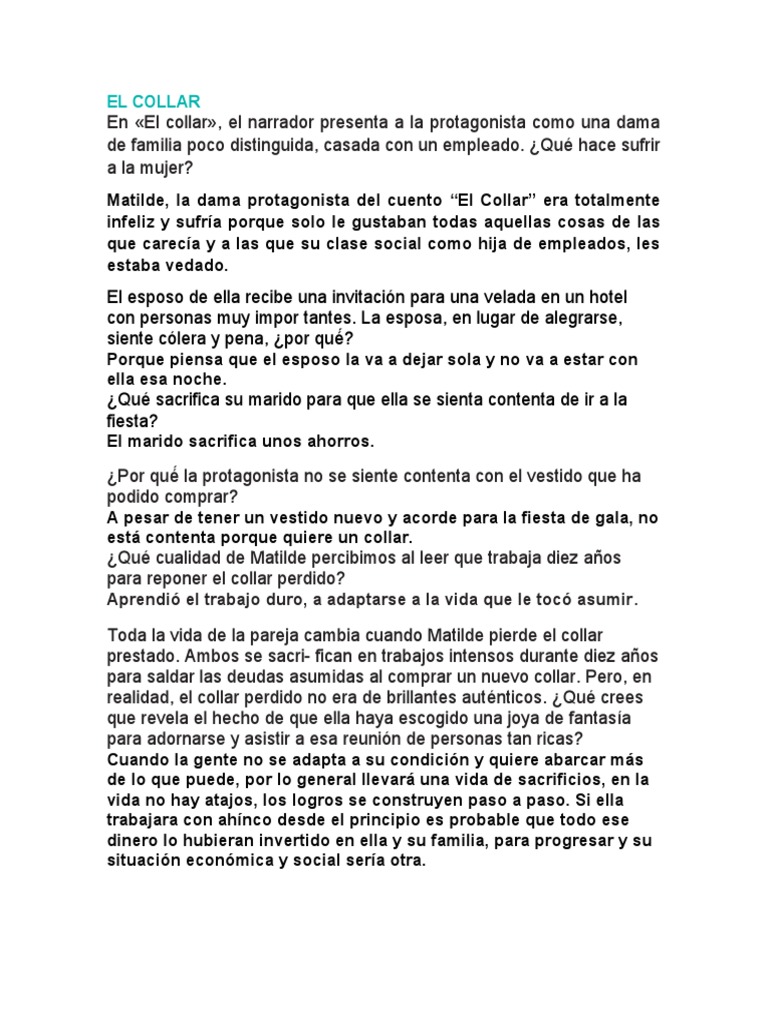 Análisis del cuento "El Collar" | PDF