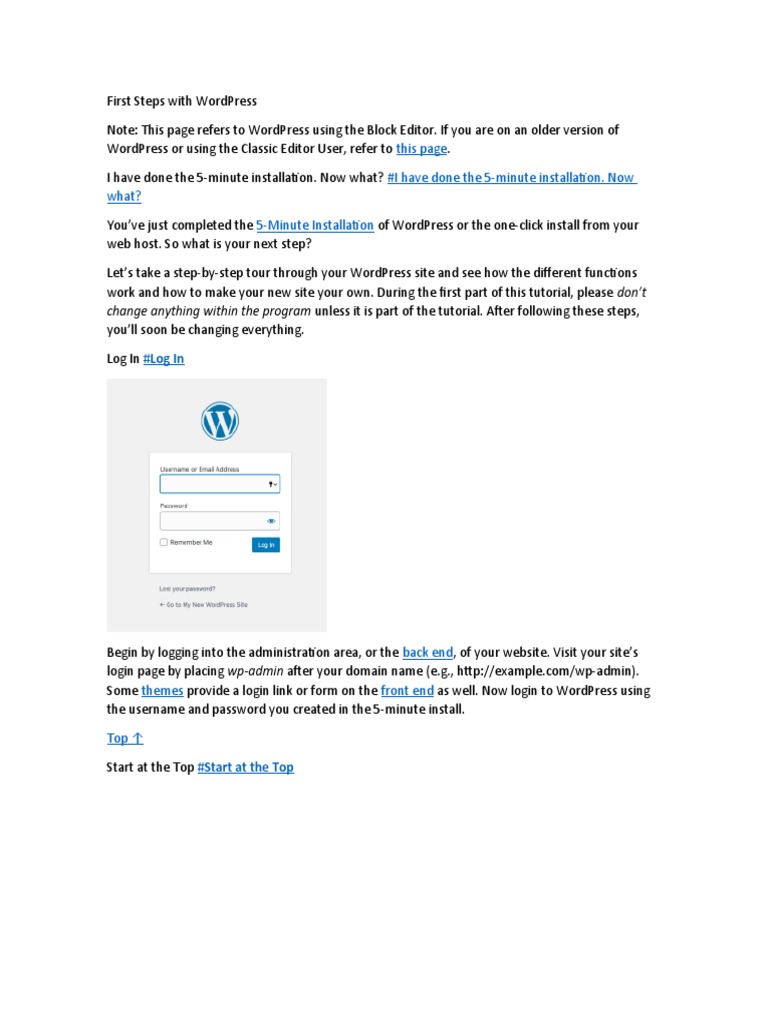 Primeros Pasos Wordpress | PDF | Word Press | Login