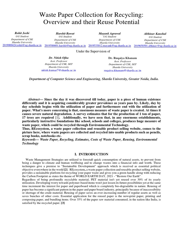 Waste Paper Collection For Recycling (Overview & Their Reuse Potential ...