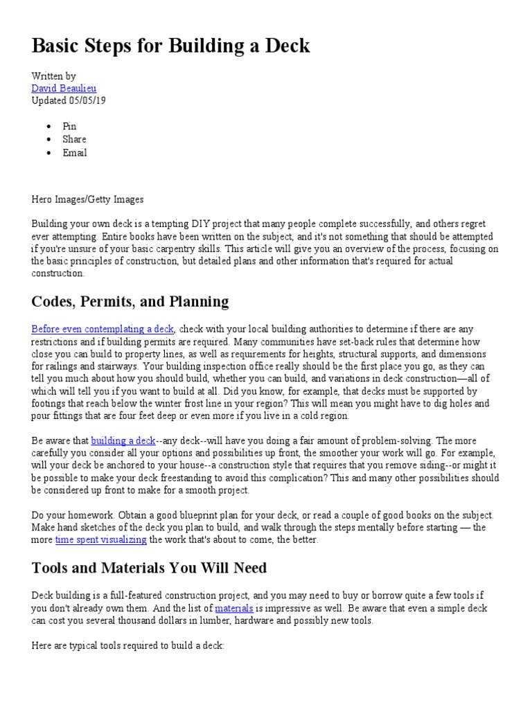 DIY Deck Building Guide: Essential Steps | PDF | Lumber | Screw