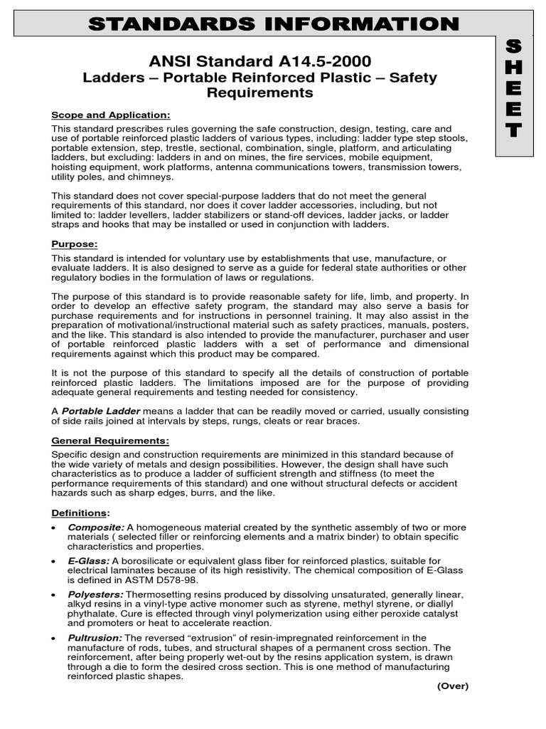 ANSI Standard A14.5-2000: Ladders - Portable Reinforced Plastic ...