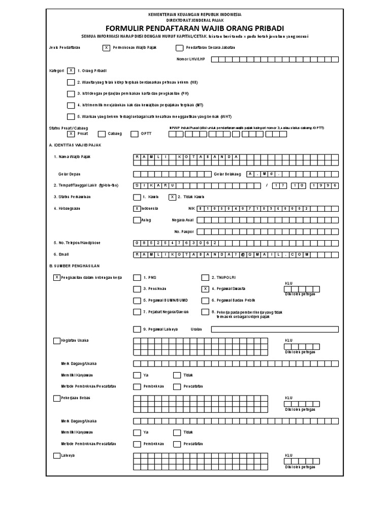 Form Pendaftaran NPWP OP | PDF