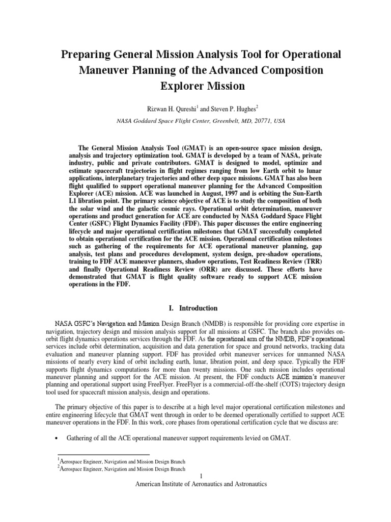 GMAT FlightQualification-ACE | PDF | Goddard Space Flight Center | Orbital Maneuver