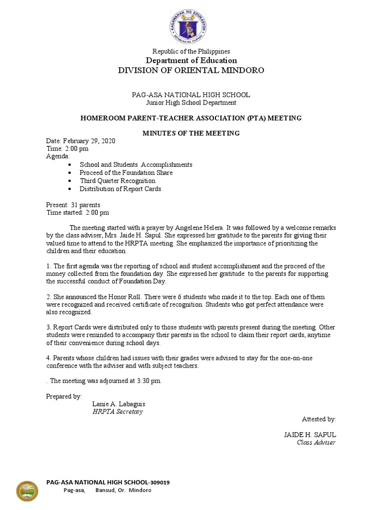 Pta Meeting 2019-2020 | PDF