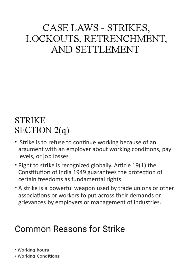 Case Laws - Strikes, Lockouts, Retrenchment, and Settlement | PDF ...