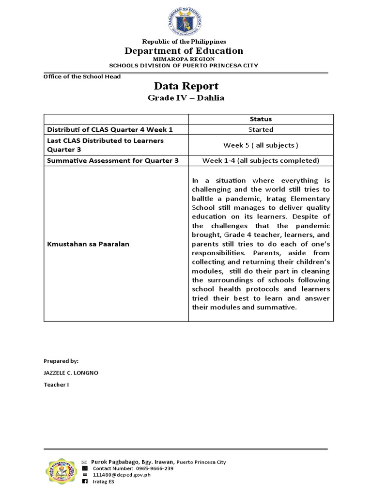 Iratag ES Grade IV Data Report 2023 | PDF