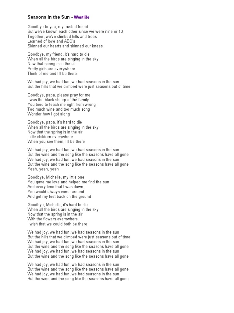 Seasons in The Sun | PDF