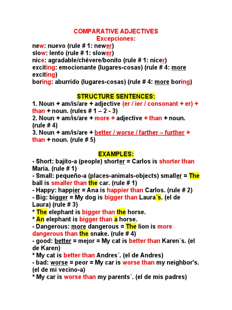 Comparative Adjectives and Structures | PDF | Language Arts ...