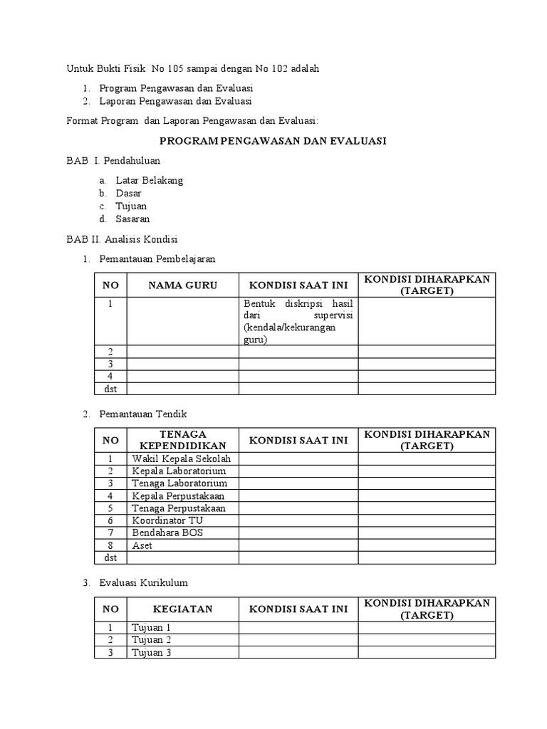 Draf Program Dan Laporan Pengawasan Dan Evaluasi | PDF