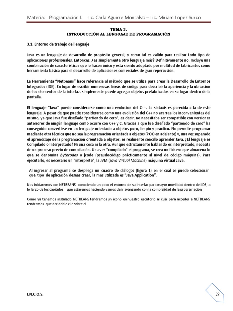 Tema 3. Introduccion Al Lenguaje de Programacion | PDF | Java (lenguaje ...