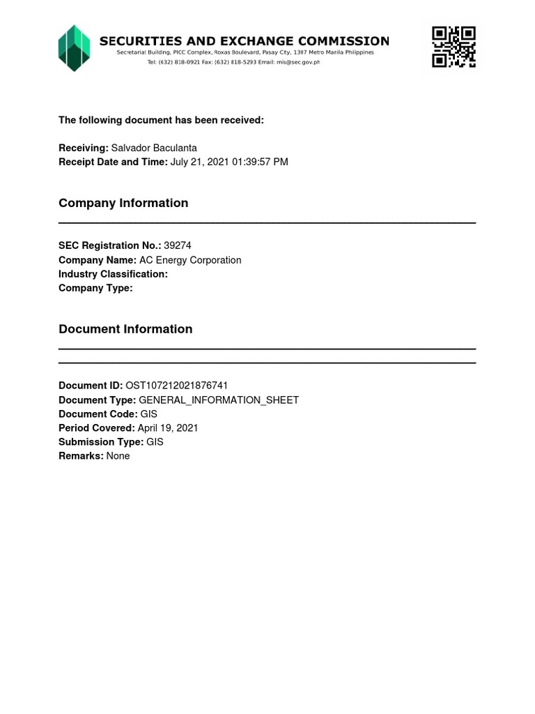 2021 ACEN GIS (With SEC Acknowledgment) - Redacted | PDF | U.S ...