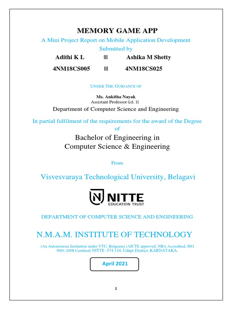 Memory Game App: Bachelor of Engineering in Computer Science & Engineering | PDF | Android ...