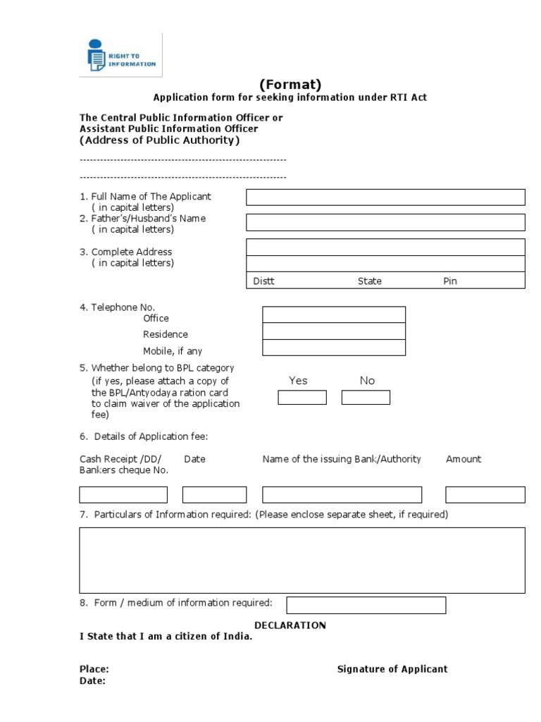 Application Form For Seeking Information Under RTI Act | PDF | Justice ...
