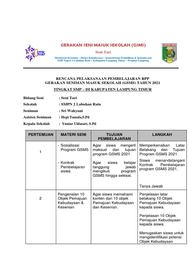 RPP GSMS Baru Yuni 2021 SMP N 2 LR | PDF