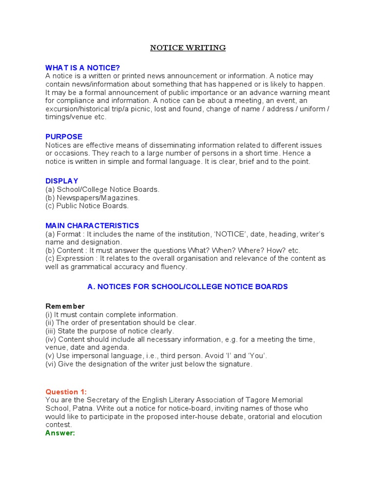 Notice Writing: What Is A Notice? | PDF | Communication