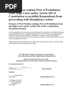 Format of Writ Petition To High Court Under Article 226 | PDF | Certiorari | Public Law