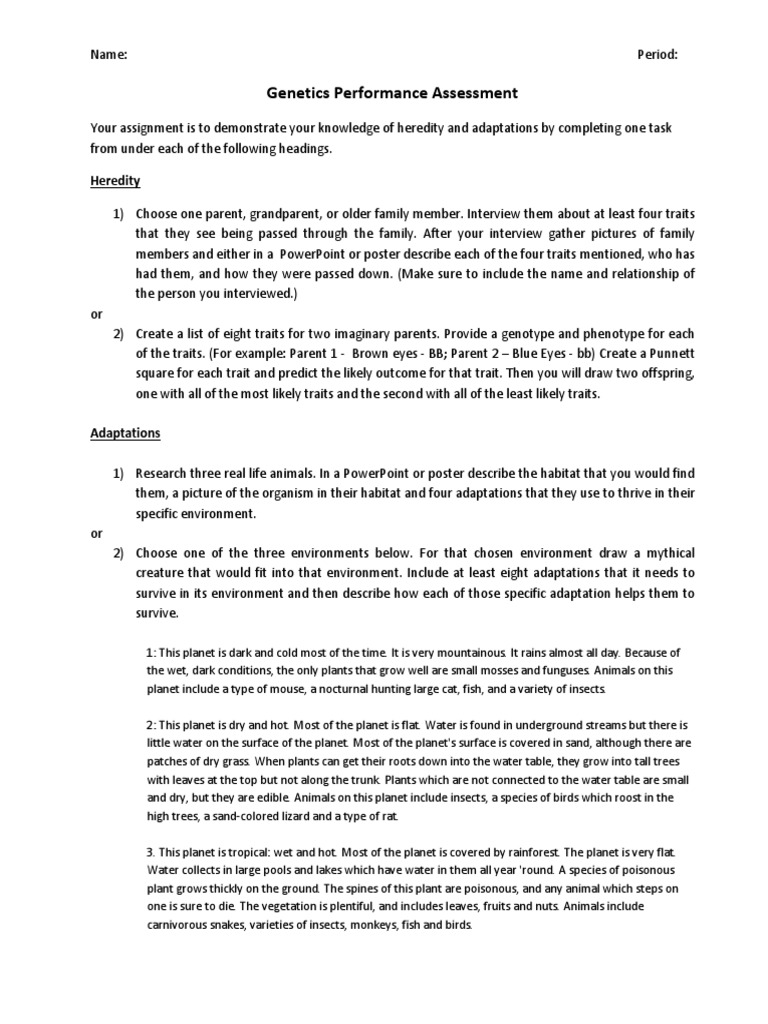 Genetics and Adaptation Assessment Guide | PDF | Adaptation | Heredity