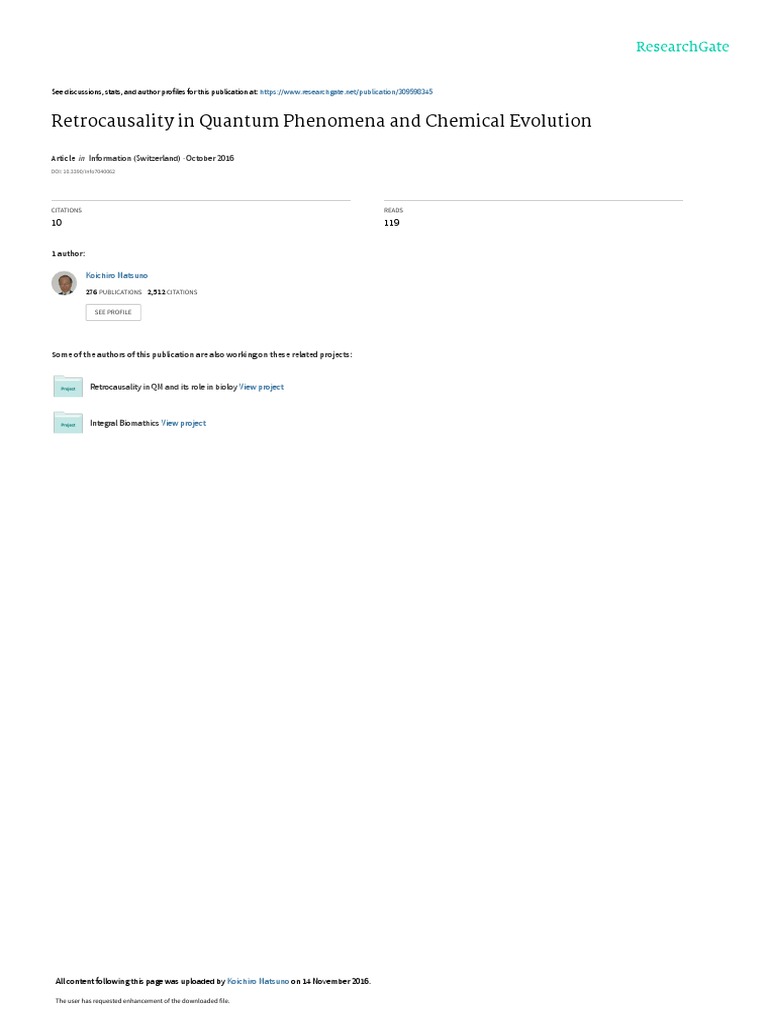 Retrocausality in Quantum Phenomena and Chemical E | PDF | Quantum ...