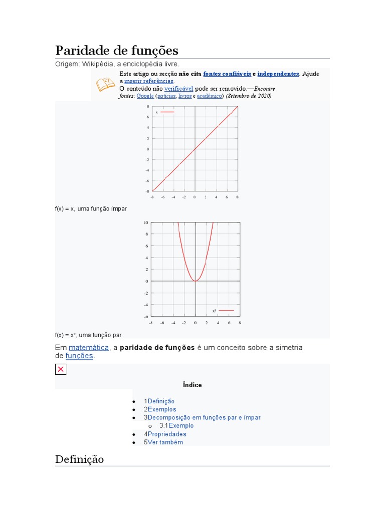 Paridade de funções | PDF | Função (Matemática) | Wikipedia