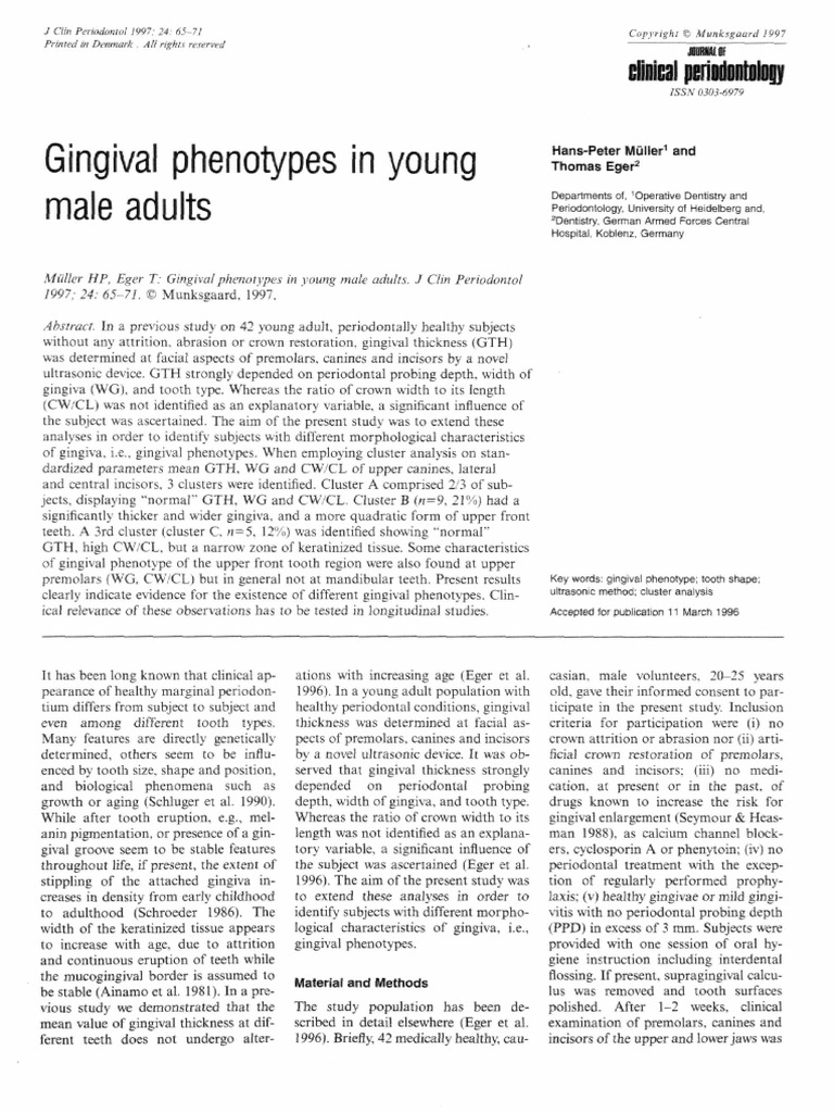 Gingival Phenotypes in Young Male Adults: Dinical Penodoiitdiojiy | PDF ...