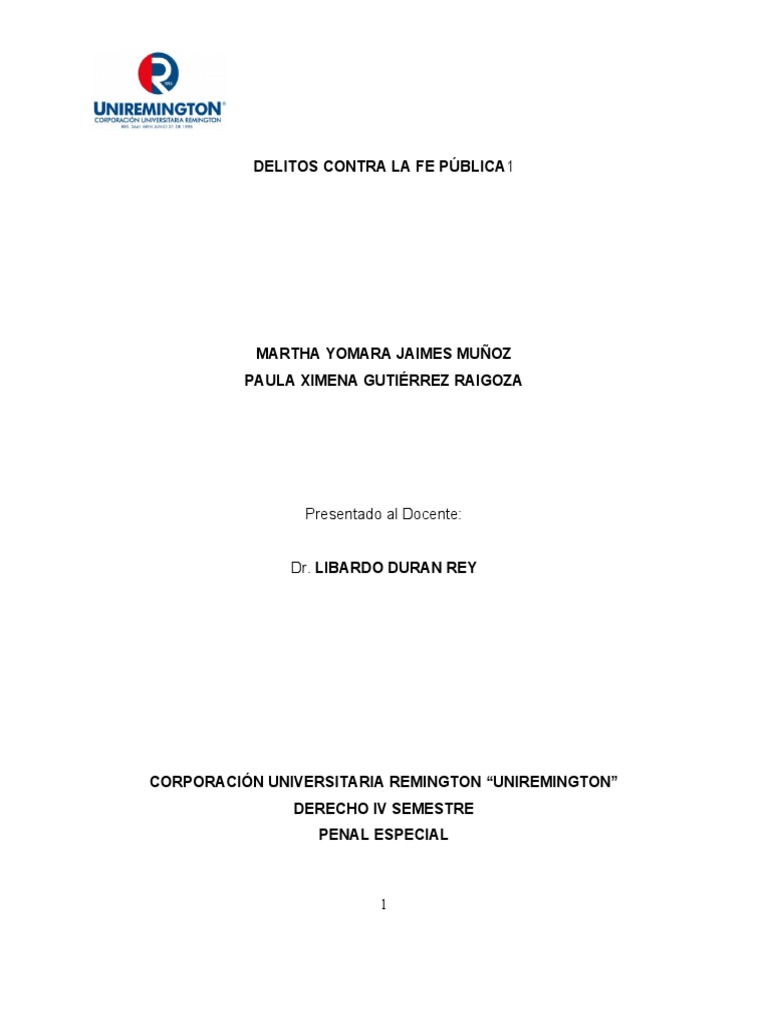 Delitos Contra La Fe Publica | PDF | Derecho penal | Castigos