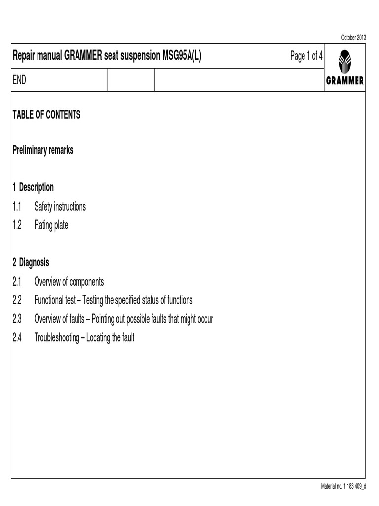 GRAMMER Repair Manual MSG95A L Varemo | PDF | Electrical Connector | Ac ...