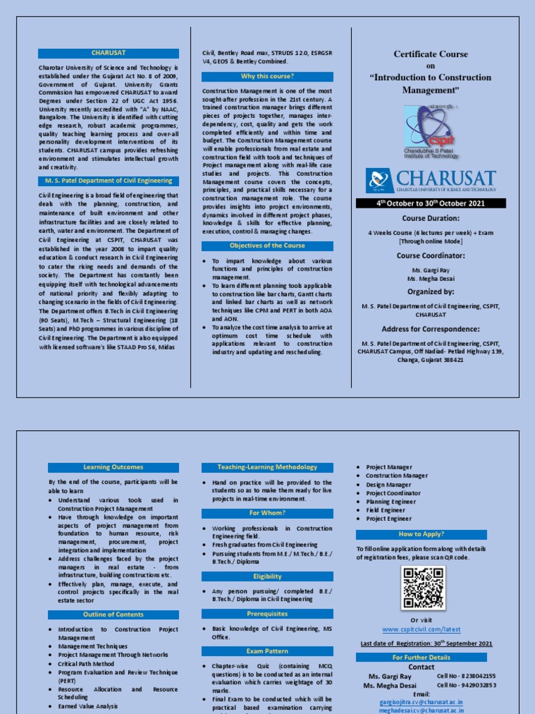 Certification Course Brochure - CM | PDF | Engineering | Project Management