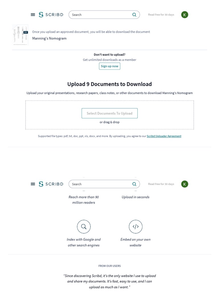 Upload 9 Documents To Download: Manning's Nomogram | PDF | Scribd | Online Services