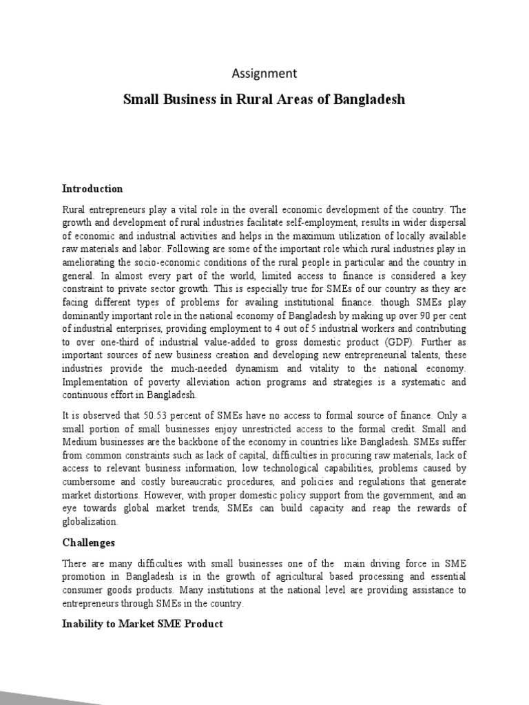 Small Business in Rural Areas of Bangladesh | PDF | Small And Medium ...