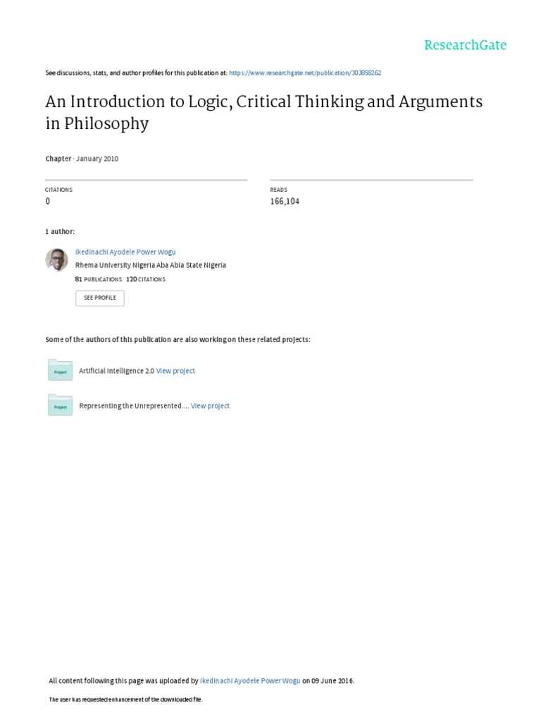 An Introduction To Logic Critical Thinking Arguments in Philosophy | PDF