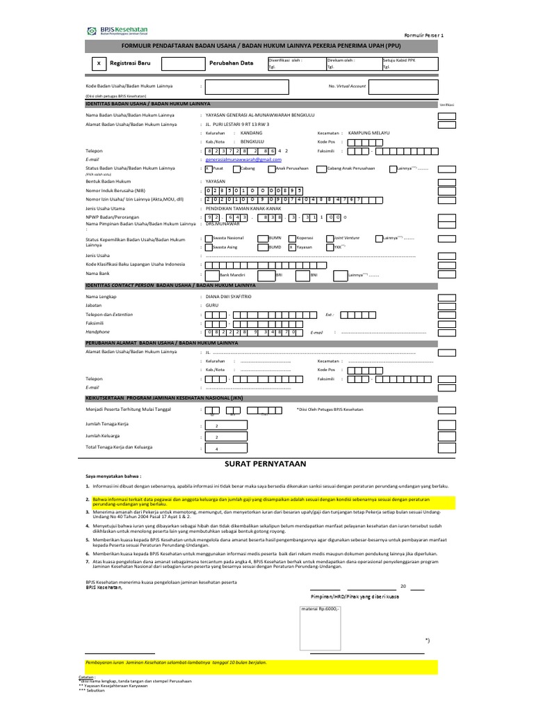 Form Registrasi PPU BU (DIANA) | PDF