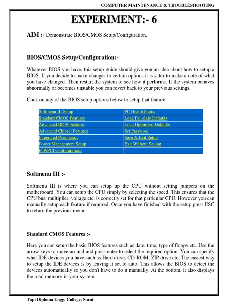 Experiment:-6: Standard CMOS Features | PDF | Booting | Bios