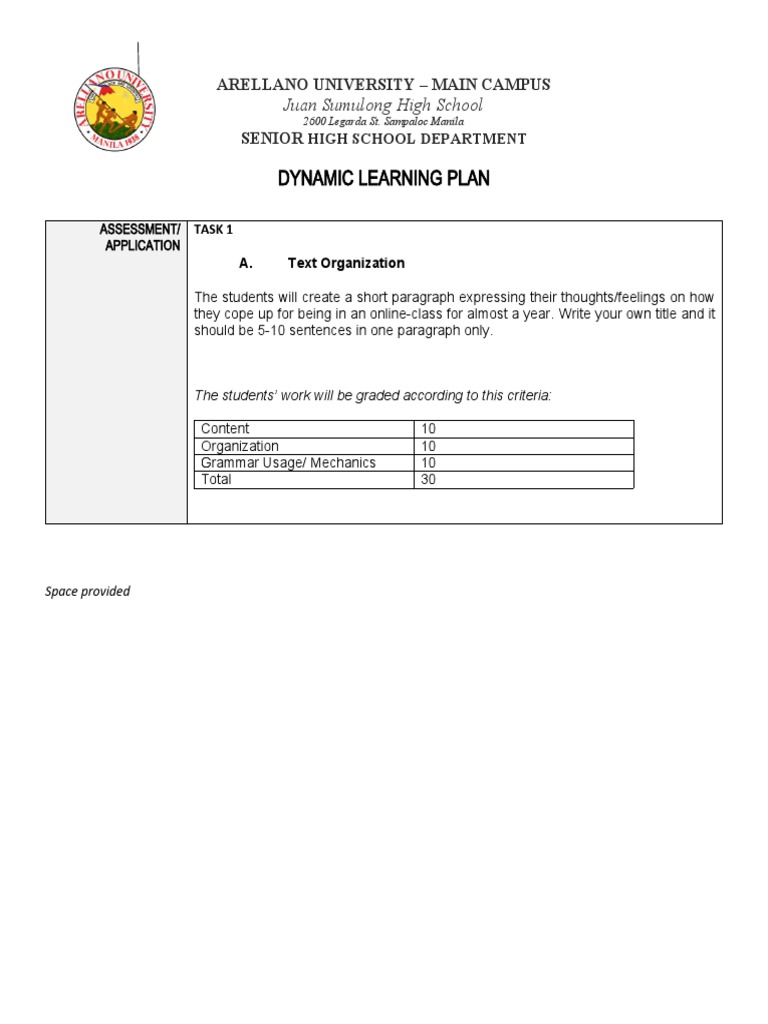 Dynamic Learning Plan: Juan Sumulong High School | PDF | Educational ...