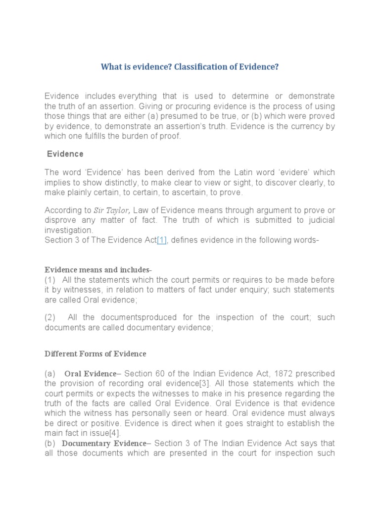What is Evidence? Classification of Evidence in 40 Characters | PDF ...