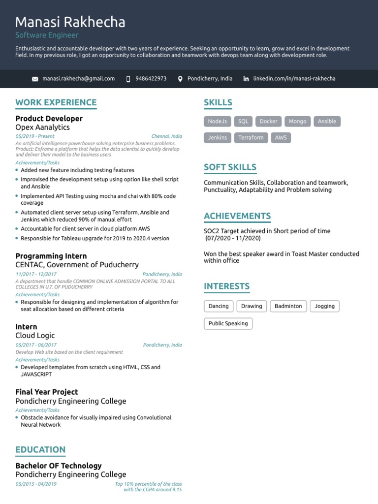 Manasi Rakhecha: Work Experience Skills | PDF | Cloud Computing | Amazon Web Services