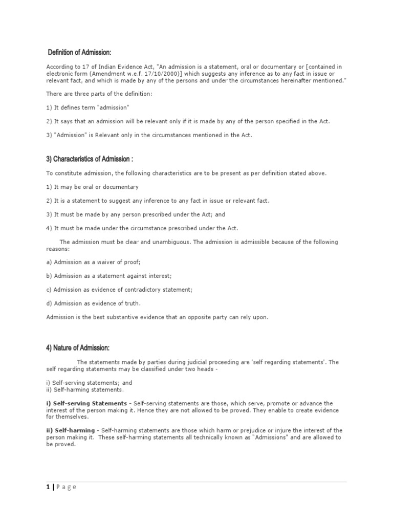 Definition of Admission | PDF | Evidence (Law) | Judiciaries