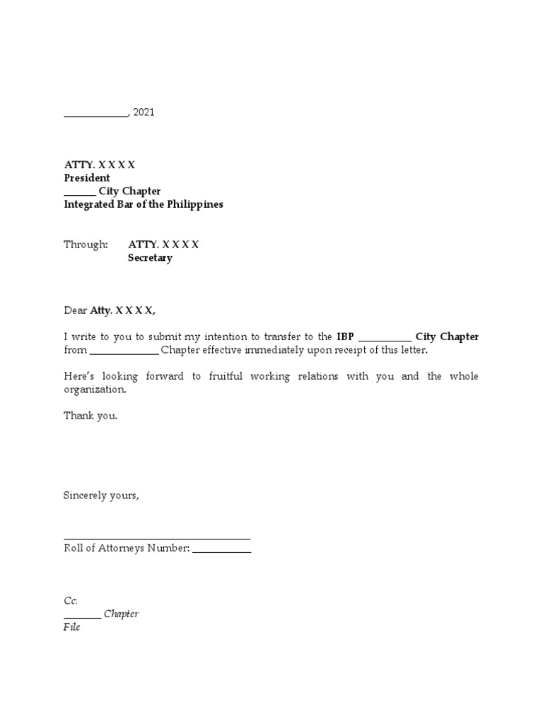 Letter To Transfer IBP Chapter | PDF