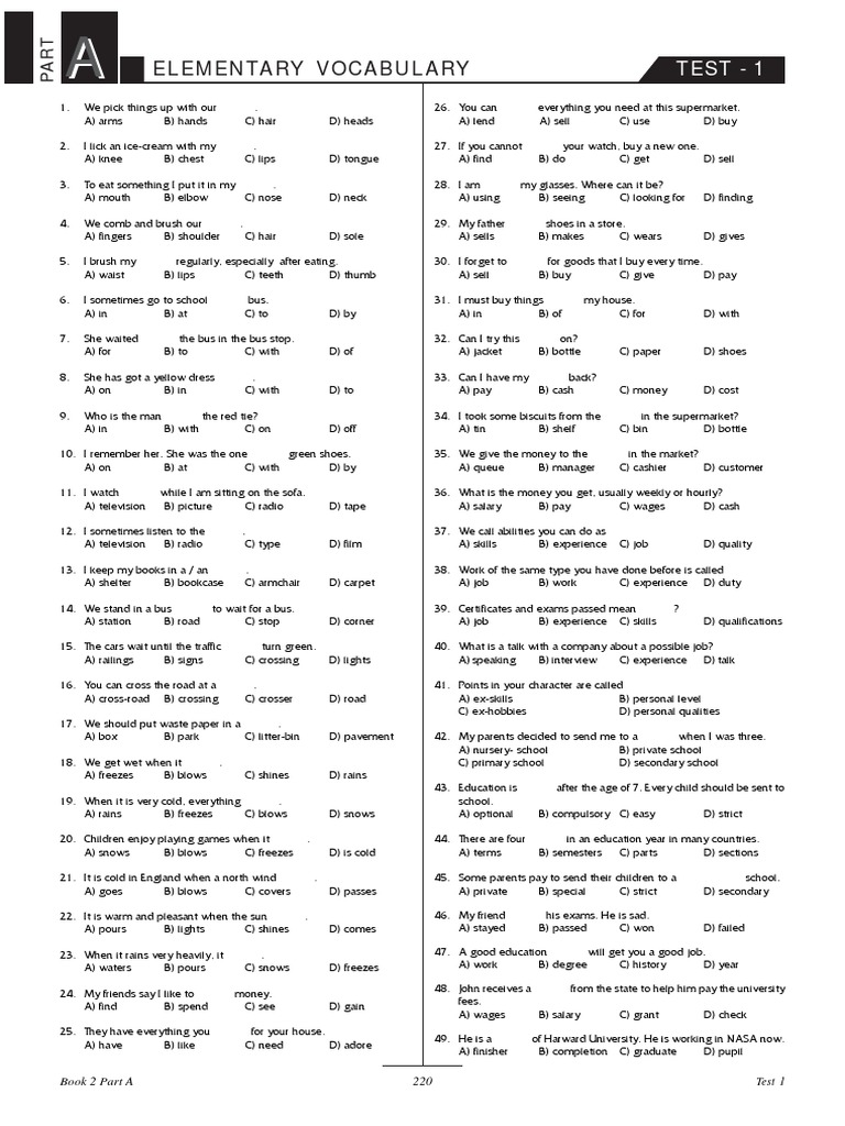 Elementary Vocabulary Test 1 | PDF | Salary | Schools