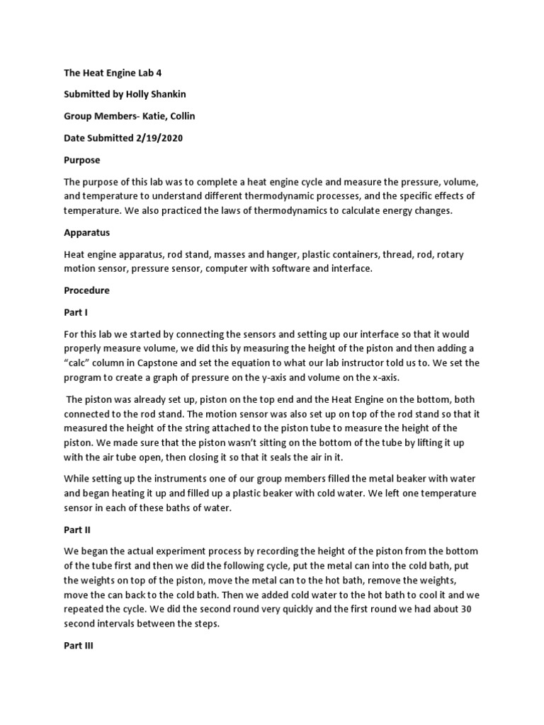 The Heat Engine Lab 4 | PDF | Heat | Temperature