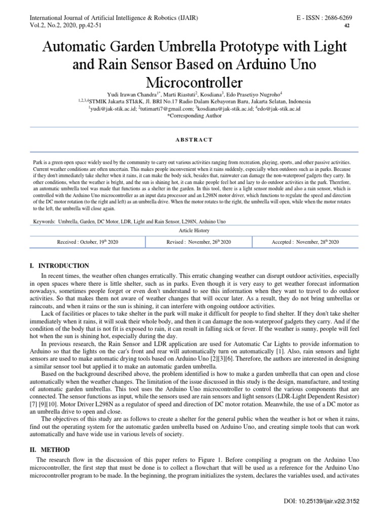 Automatic Garden Umbrella Prototype With Light and | PDF | Arduino ...