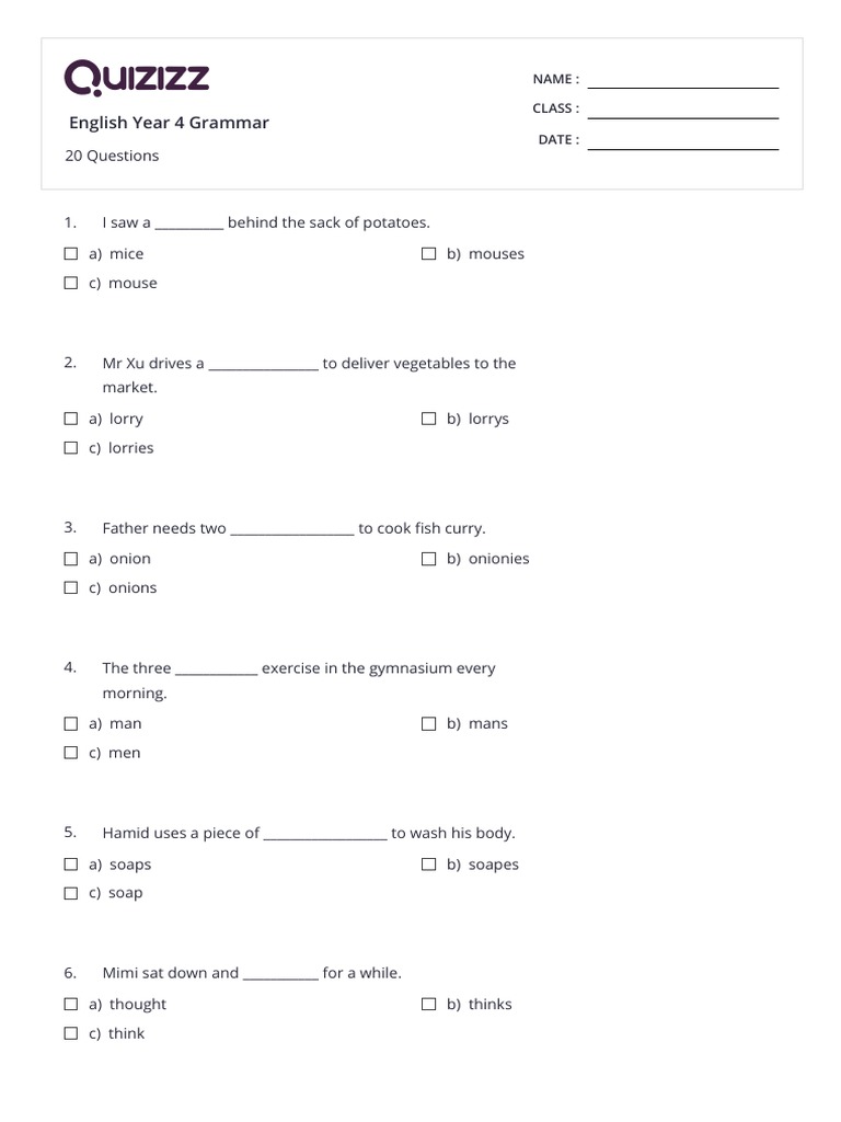 English Year 4 Grammar | PDF