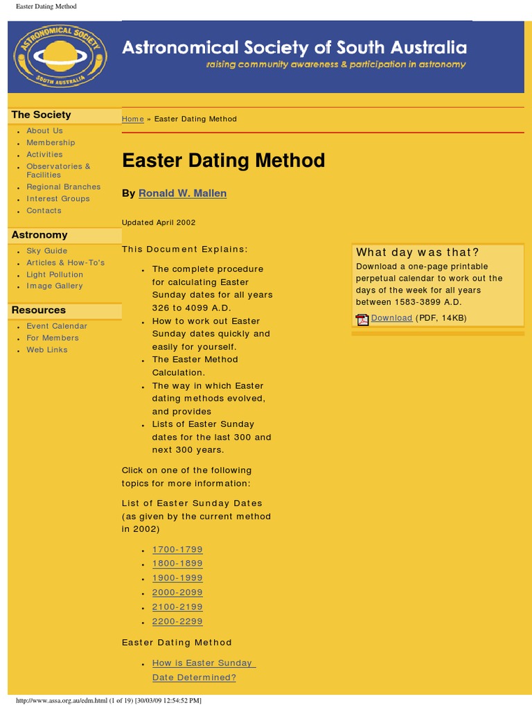 Easter Dates | PDF | Easter | Calendar