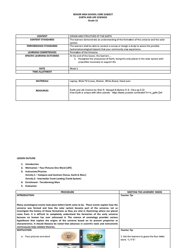 Grade 11 Earth and Life Science Week 1 | PDF | Planets | Planetary ...