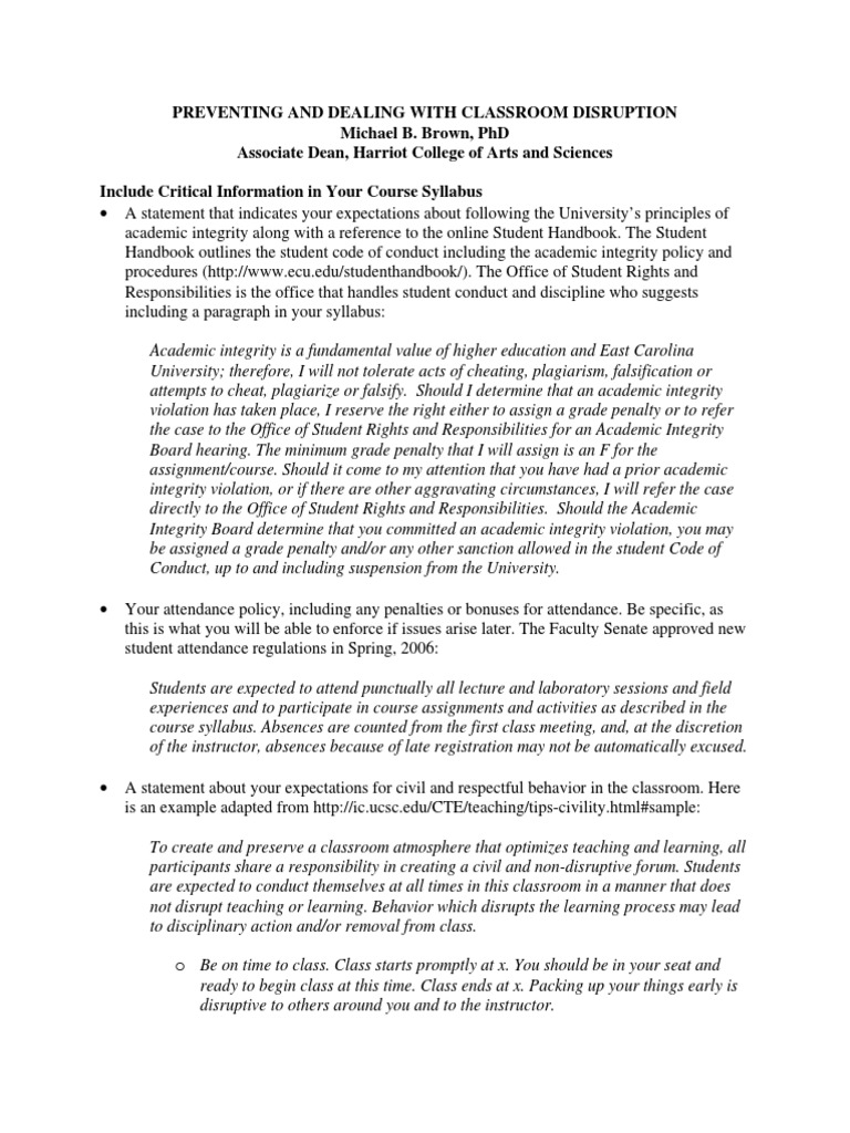 Classroom Disruption | PDF | Learning | Academic Integrity