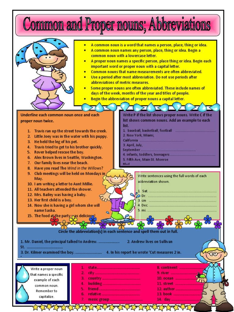 Underline Each Common Noun Once and Each Proper Noun Twice | PDF ...