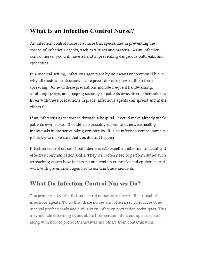 What Is An Infection Control Nurse | PDF | Infection | Nursing