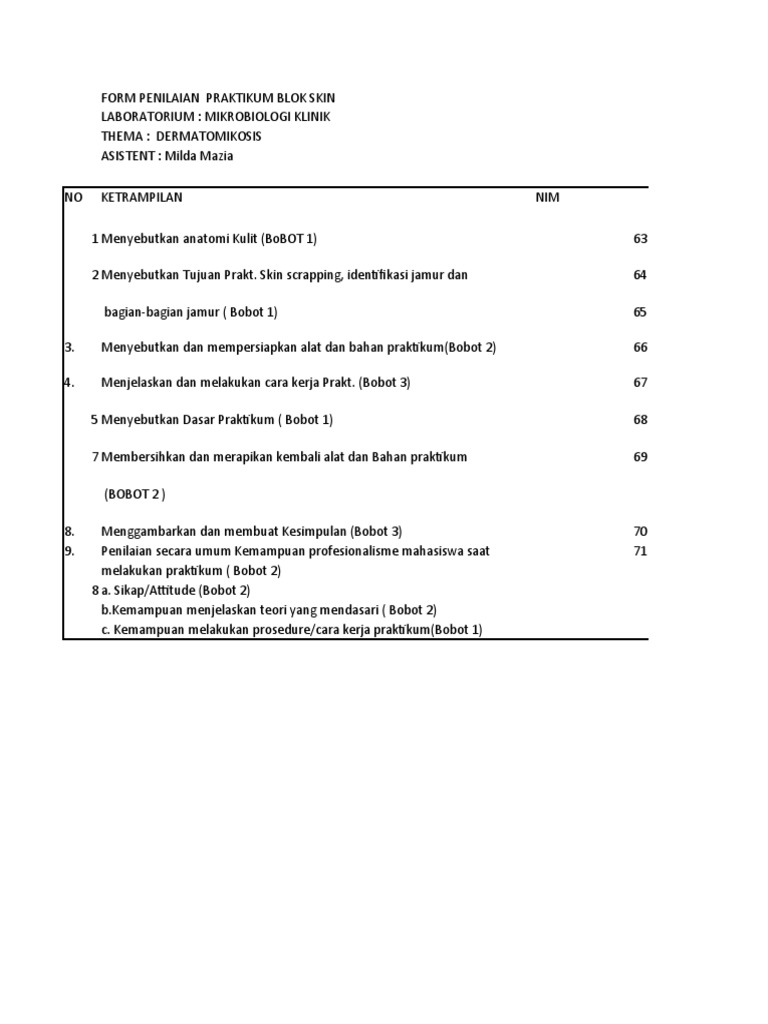 Form Penilaian Praktikum Blok Skin KLP 8 | PDF