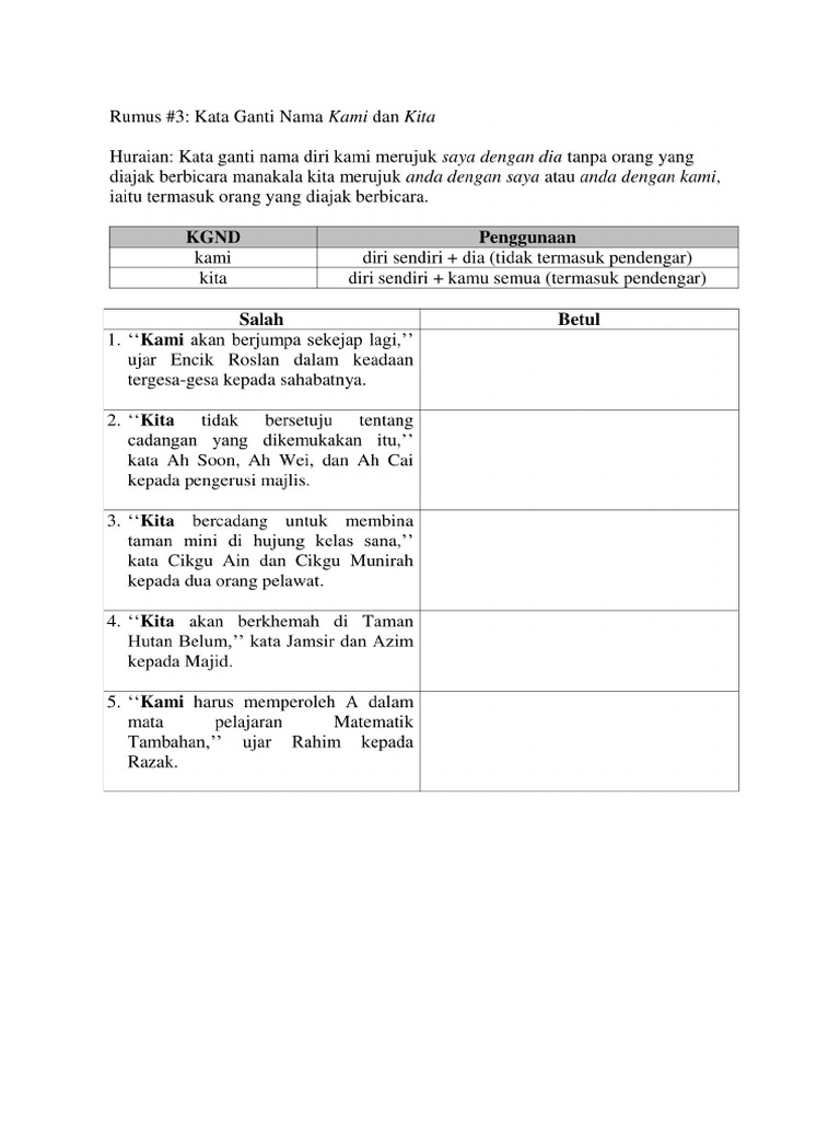 Latihan Kata Ganti Nama | PDF