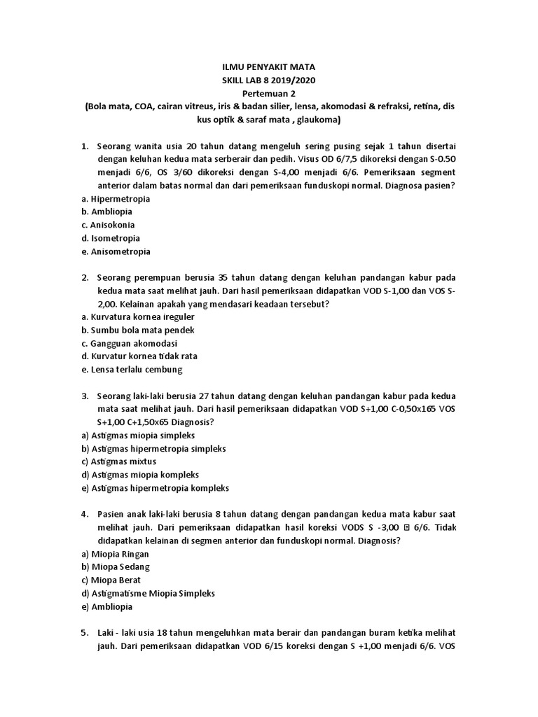 SEMESTER 8/SKILL LAB 8/soal CBT Angkatan 2016/dr. Sahila - Mata Pertemuan 2 | PDF