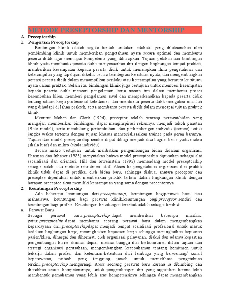 Metode Preceptorship dan Mentorship | PDF | Karier & Perkembangan ...